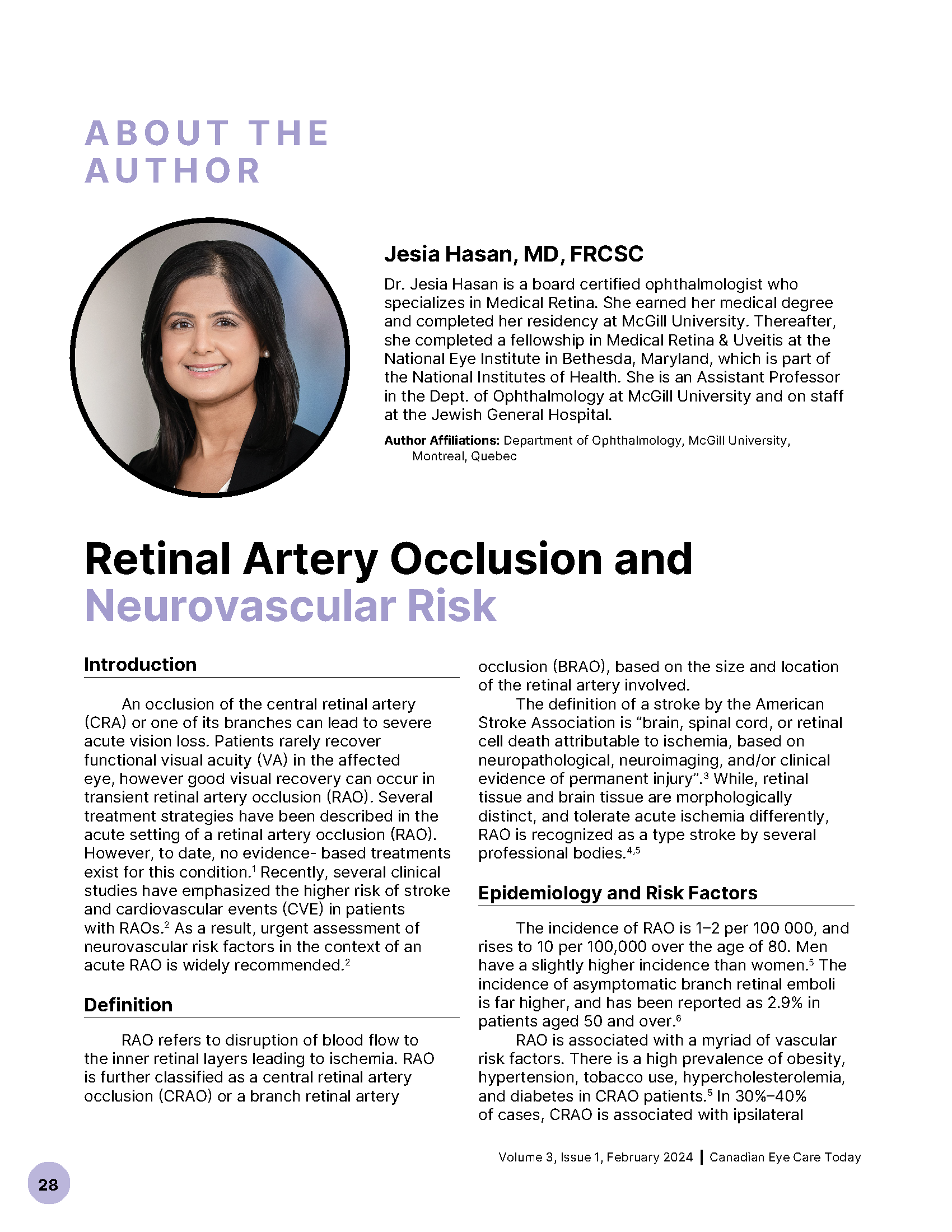 Retinal Artery Occlusion and Neurovascular Risk | Canadian Eye Care Today
